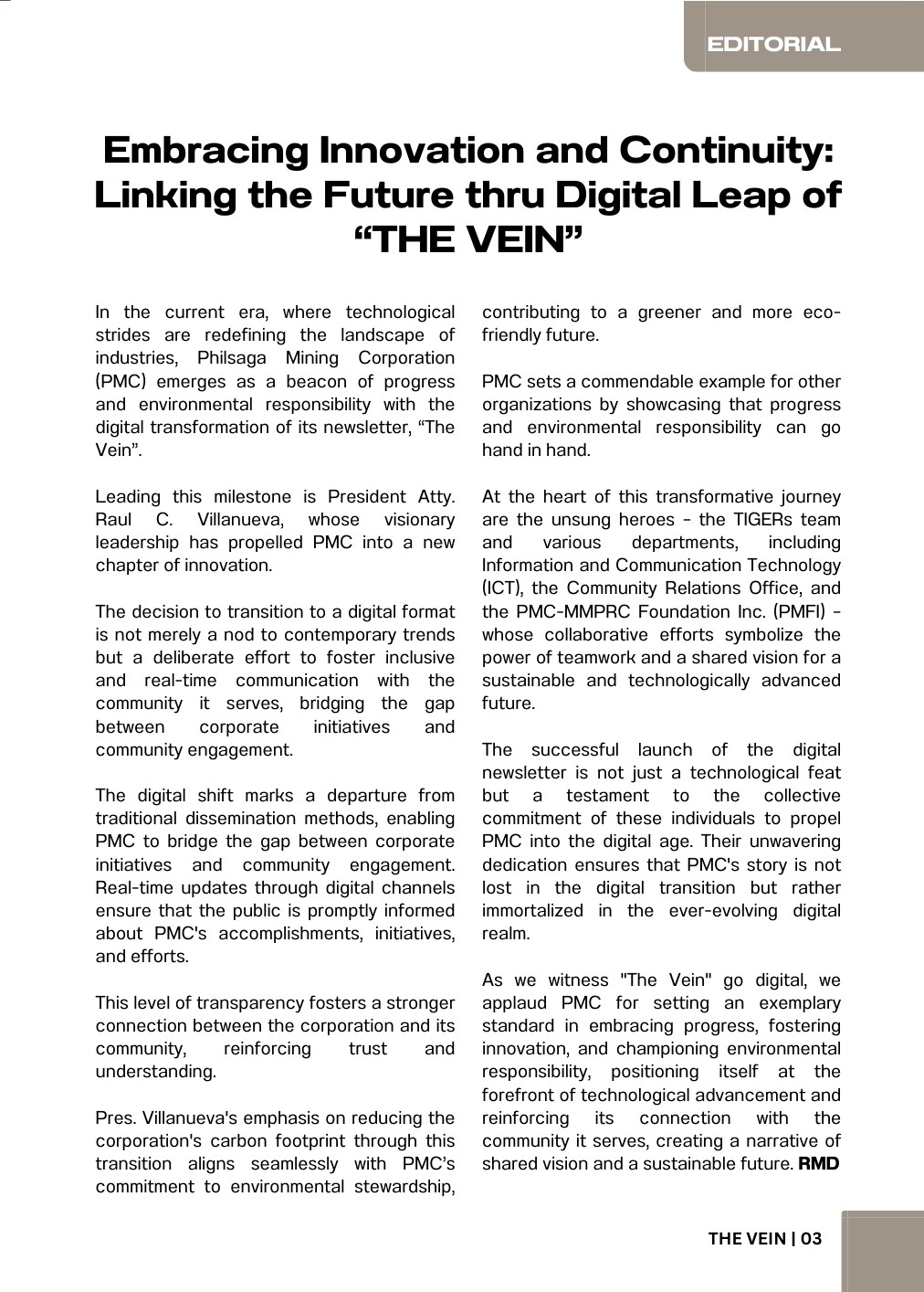 The Vein | Philsaga Mining Corporation